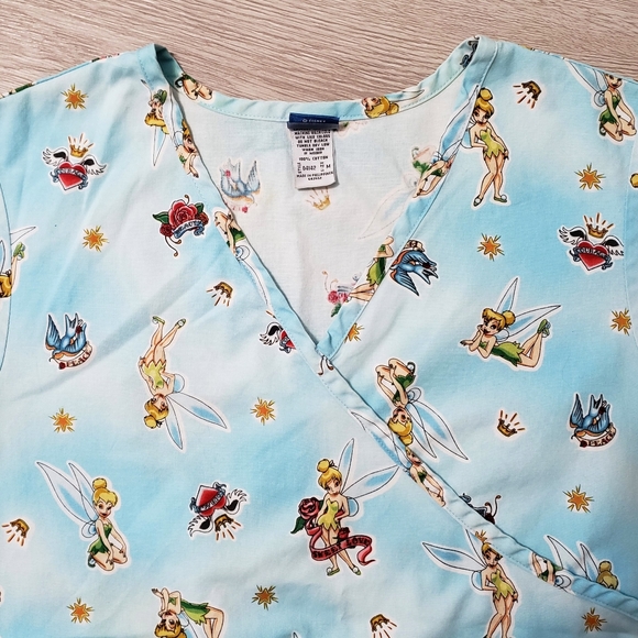 Disney | Tops | Disney Tinkerbell Fairy Mock Wrap Scrub Uniform To ...